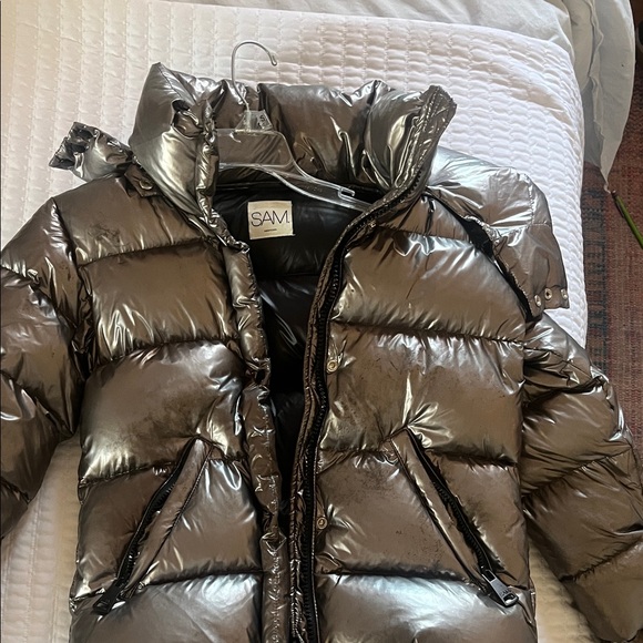 SAM. | Jackets & Coats | Sam Shiny Silver Puffer Coat | Poshmark